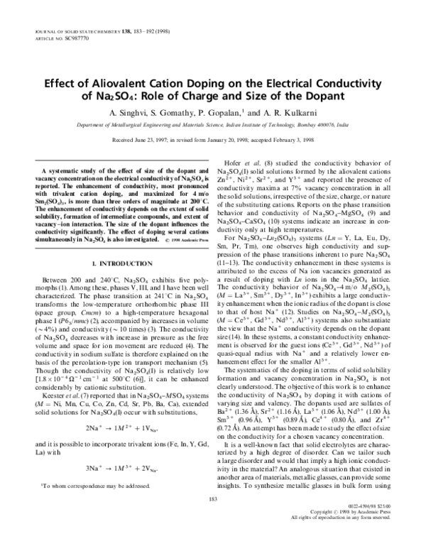 (PDF) Effect of Aliovalent Cation Doping on the Electrical Conductivity of Na2SO4: Role of ...