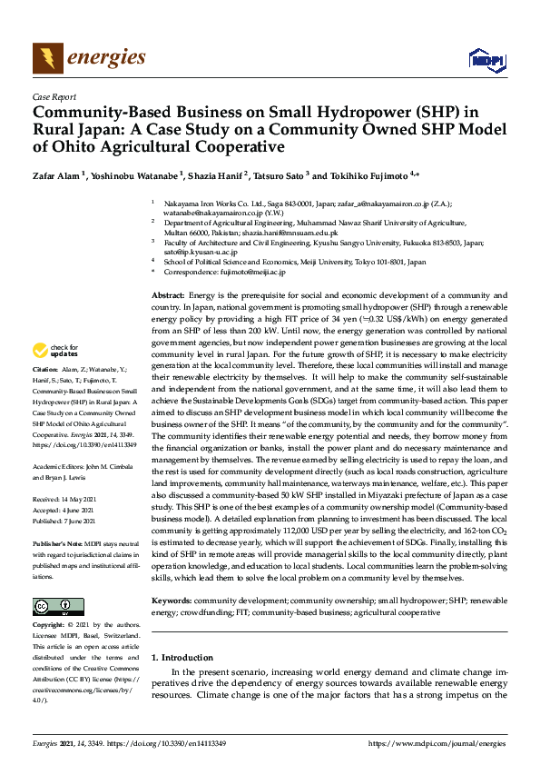 (PDF) Community-Based Business on Small Hydropower (SHP) in Rural Japan ...