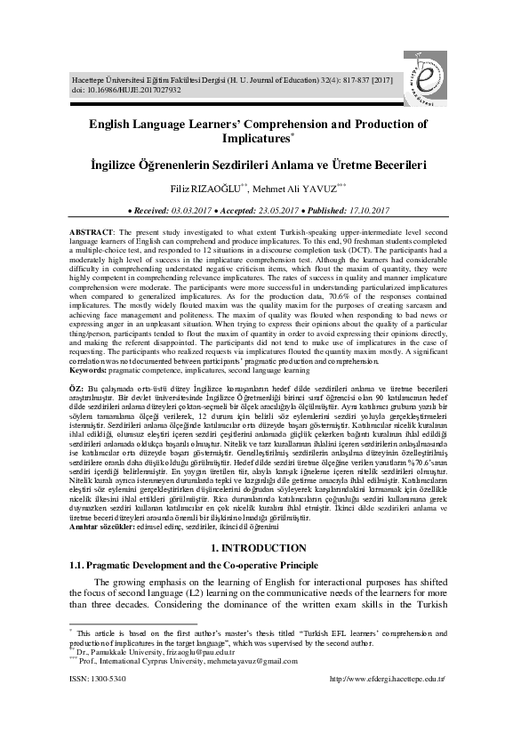 (PDF) English Language Learners Comprehension and Production of ...