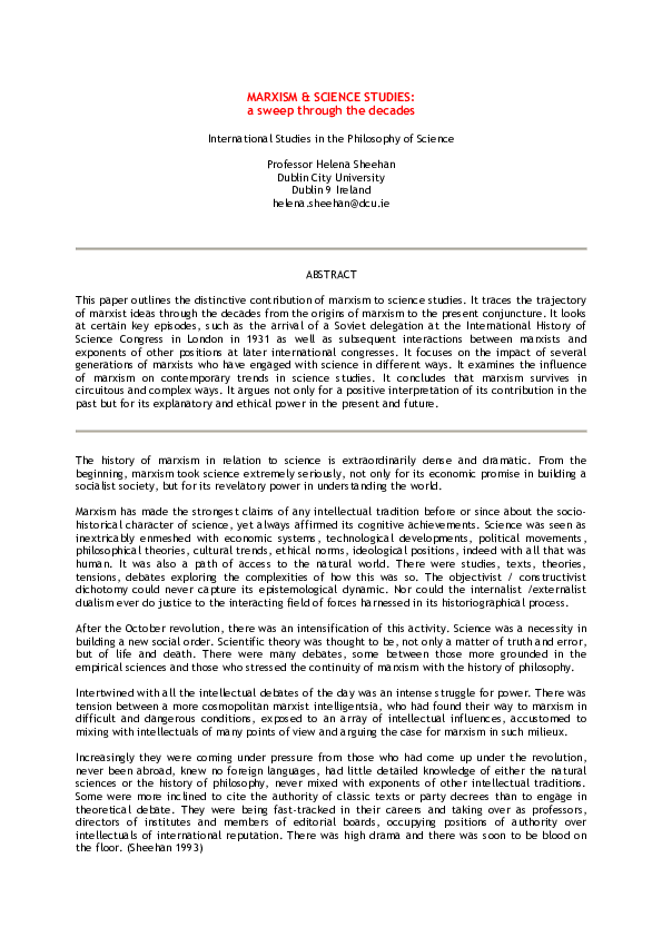 (PDF) Marxism and science studies: a sweep through the decades