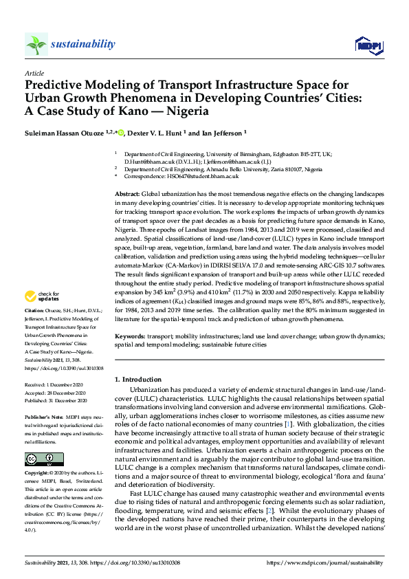 (PDF) Predictive Modeling of Transport Infrastructure Space for Urban ...