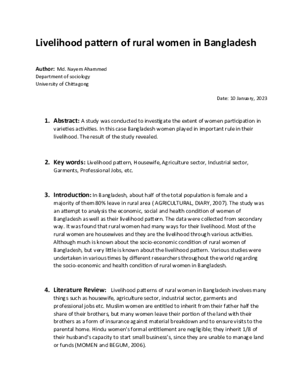 (DOC) Livelihood pattern of rural women in Bangladesh