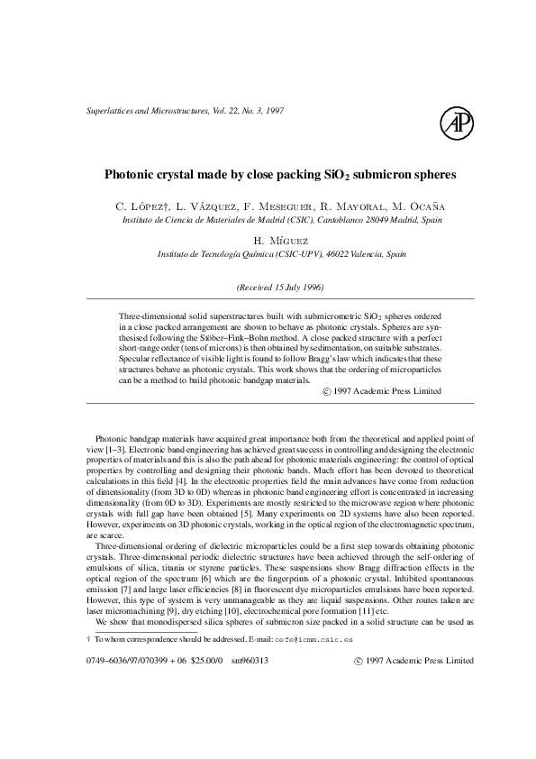 (PDF) Photonic crystal made by close packing SiO2submicron spheres