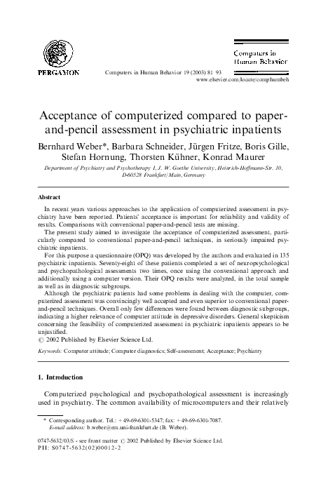 (PDF) Acceptance of computerized compared to paper-and-pencil ...