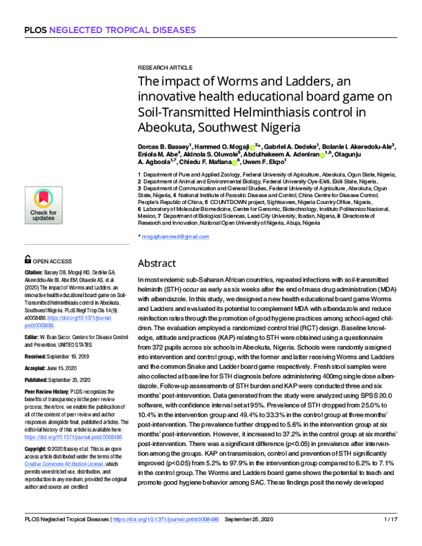 (PDF) The impact of Worms and Ladders, an innovative health educational ...