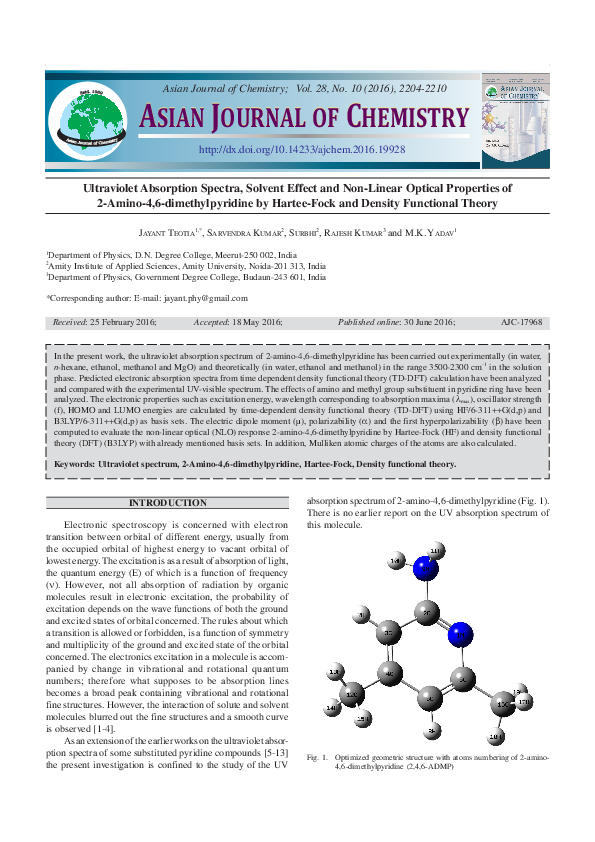 (PDF) Ultraviolet Absorption Spectra, Solvent Effect and Non-Linear ...