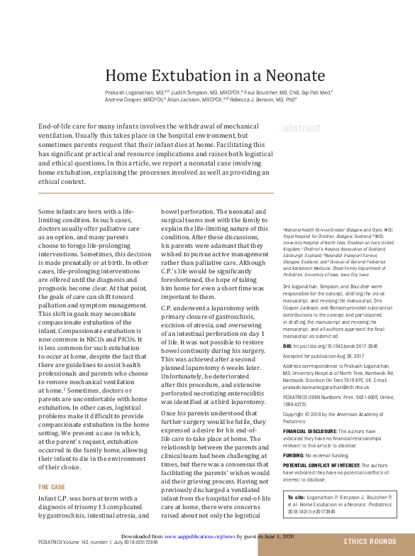 (PDF) Home Extubation in a Neonate