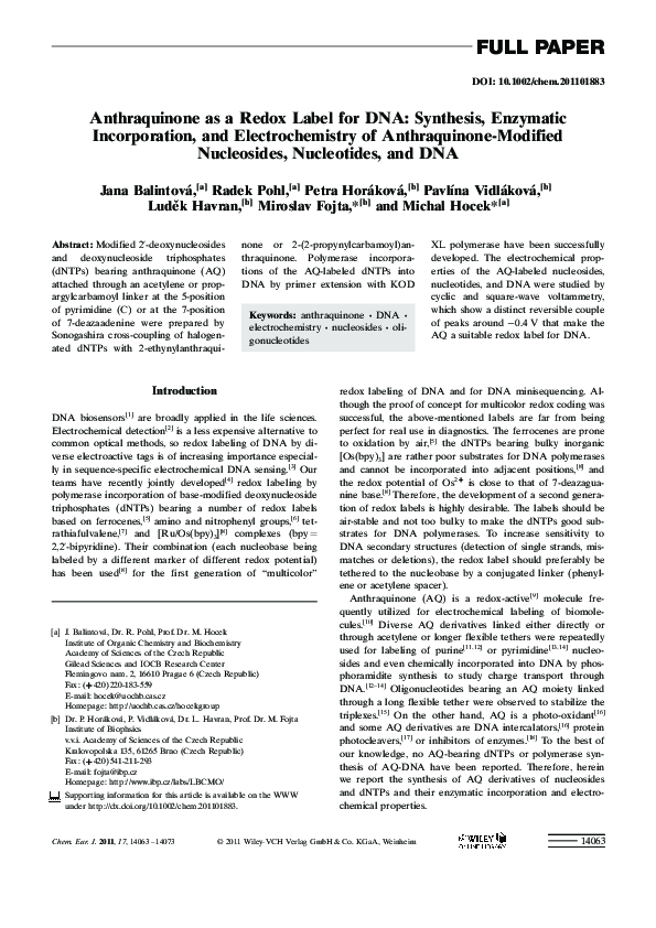 (PDF) Anthraquinone as a Redox Label for DNA: Synthesis, Enzymatic ...