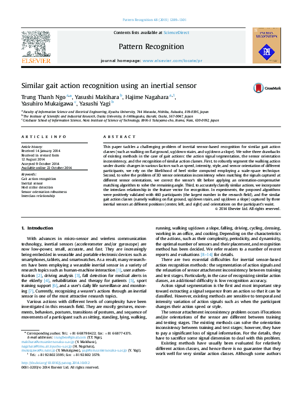 Pdf Similar Gait Action Recognition Using An Inertial Sensor