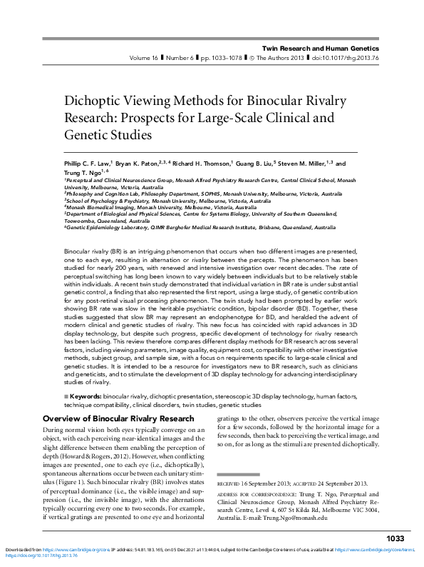 (PDF) Dichoptic Viewing Methods for Binocular Rivalry Research ...
