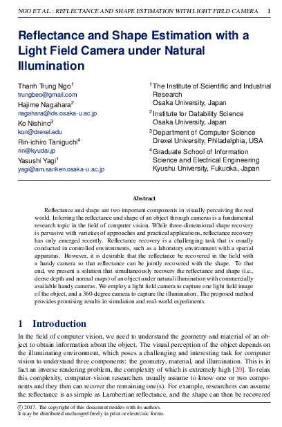 (PDF) Reflectance and Shape Estimation with a Light Field Camera Under Natural Illumination