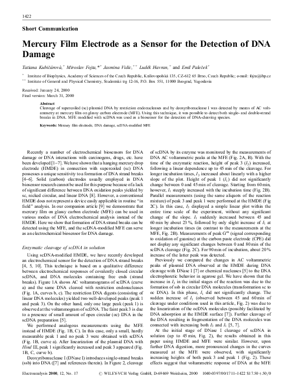 (PDF) Mercury Film Electrode as a Sensor for the Detection of DNA Damage