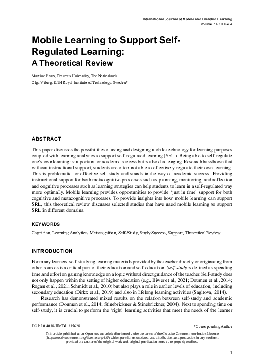 (PDF) Mobile Learning to Support Self-Regulated Learning