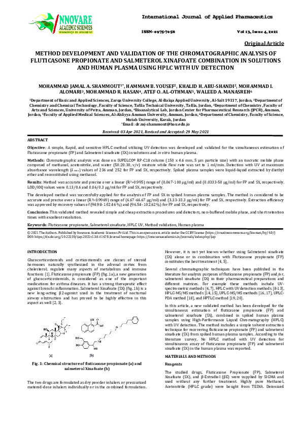 (PDF) METHOD DEVELOPMENT AND VALIDATION OF THE CHROMATOGRAPHIC ANALYSIS OF FLUTICASONE ...