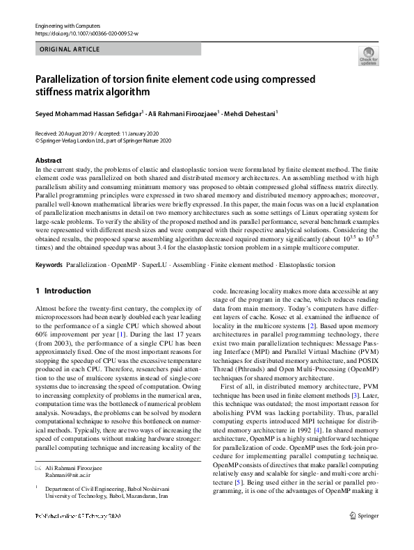 (PDF) Parallelization of torsion finite element code using compressed stiffness matrix algorithm