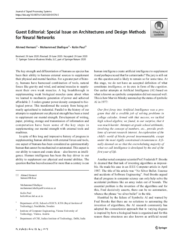 (PDF) Guest Editorial: Special Issue on Architectures and Design ...