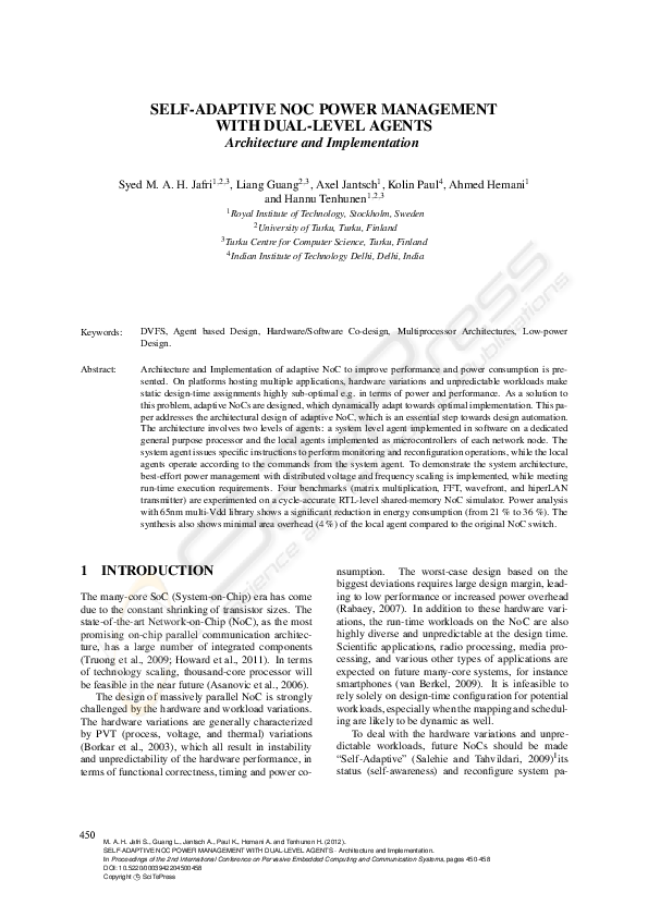 Pdf Self Adaptive Noc Power Management With Dual Level Agents Architecture And Implementation