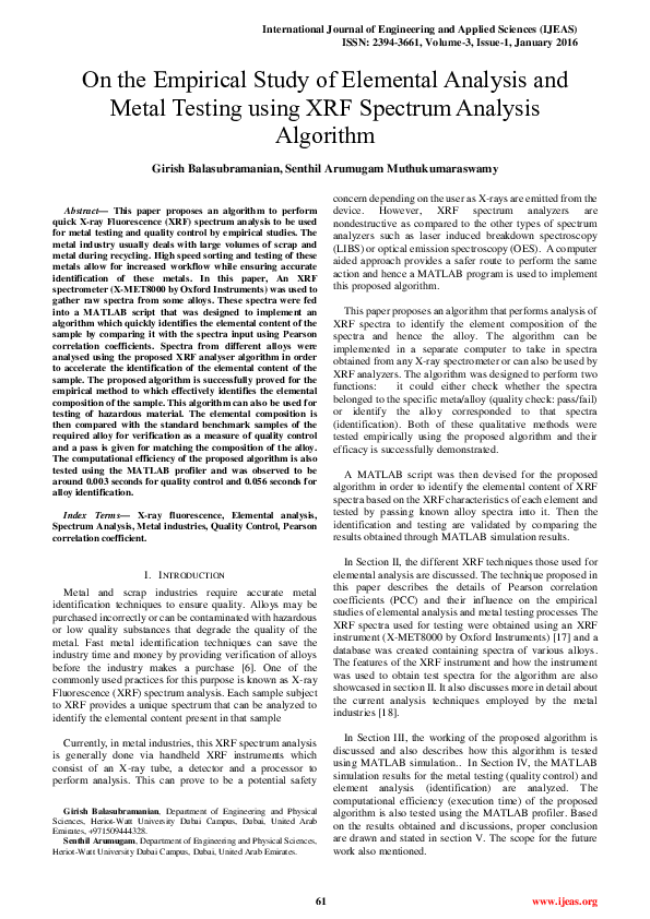 (PDF) On the Empirical Study of Elemental Analysis and Metal Testing ...