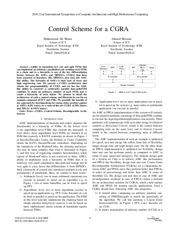 (PDF) Control Scheme for a CGRA