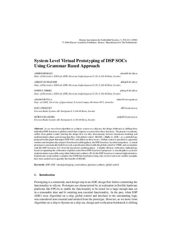 (PDF) System Level Virtual Prototyping of DSP SOCs Using Grammar Based Approach