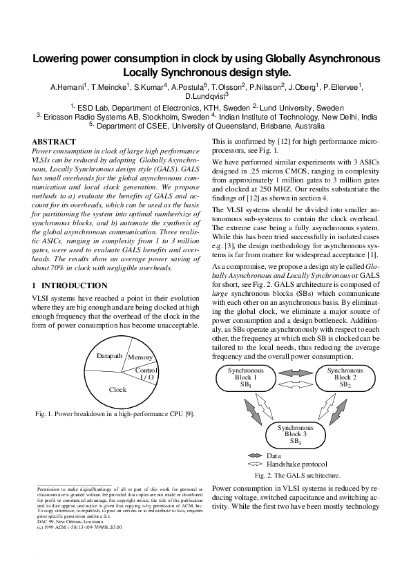 Pdf Lowering Power Consumption In Clock By Using Globally Asynchronous Locally Synchronous 