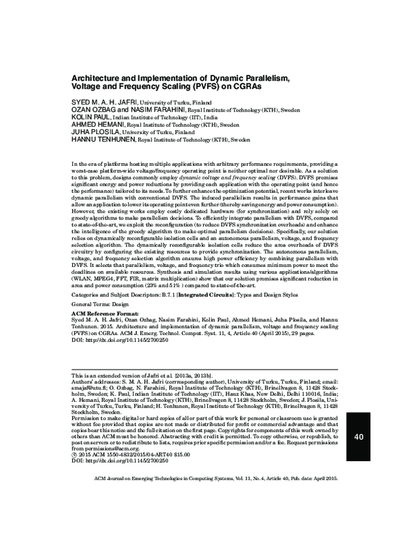 Pdf Architecture And Implementation Of Dynamic Parallelism Voltage And Frequency Scaling 