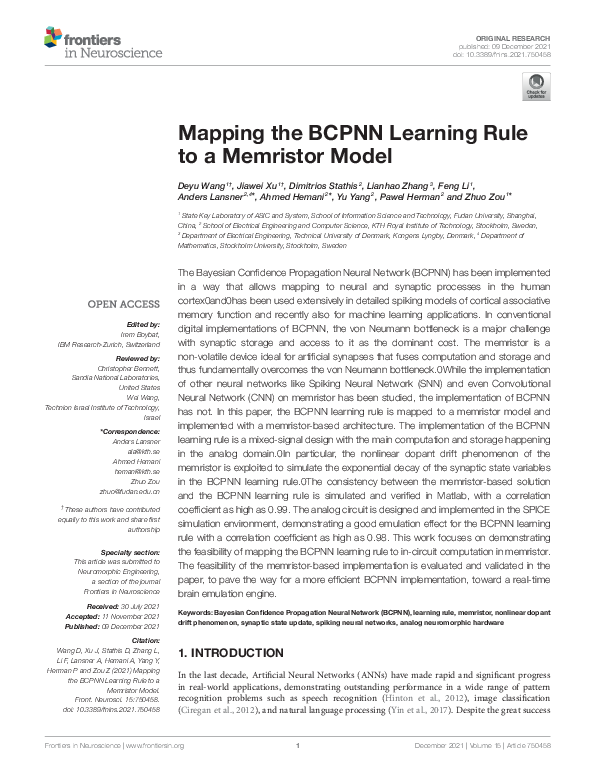 (PDF) Mapping the BCPNN Learning Rule to a Memristor Model