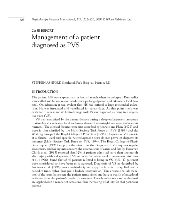 (PDF) Management of a patient diagnosed as PVS