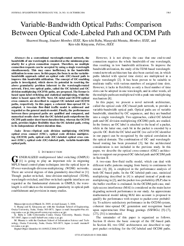 (PDF) Variable-bandwidth optical paths: comparison between optical code-labelled path and OCDM path