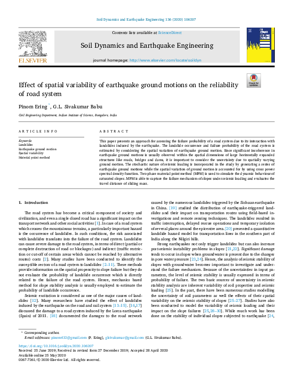 (PDF) Effect of spatial variability of earthquake ground motions on the reliability of road system