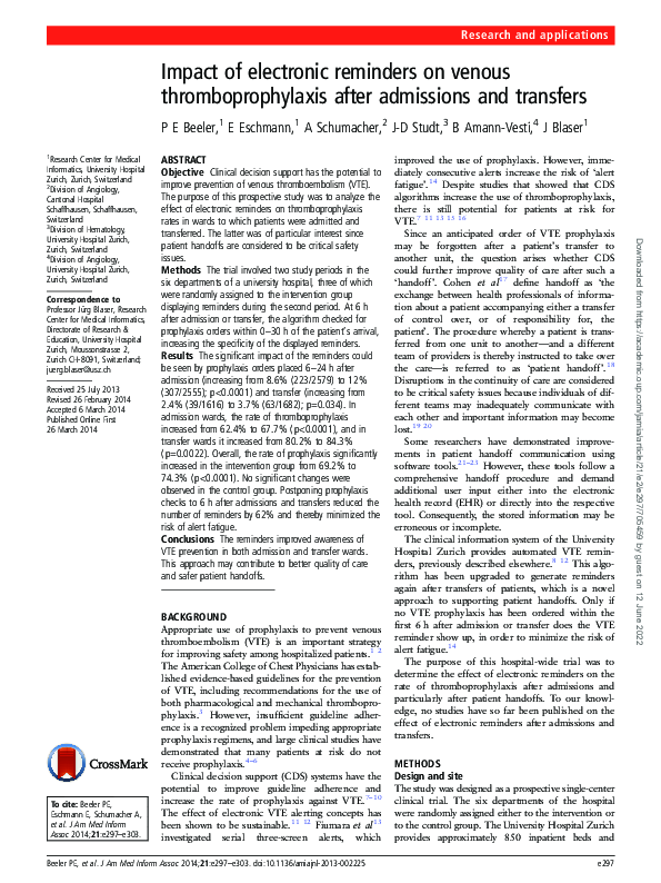 (PDF) Impact of electronic reminders on venous thromboprophylaxis after ...