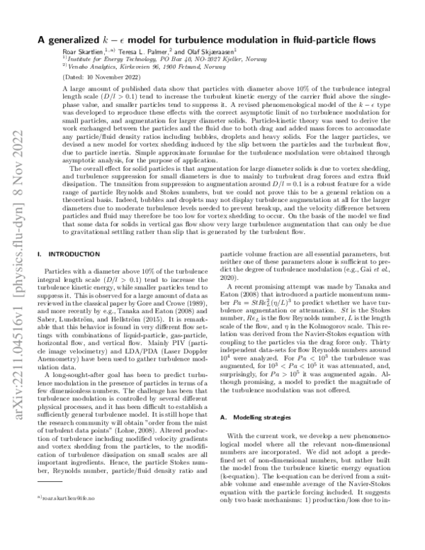 (PDF) A generalized k-epsilon model for turbulence modulation in fluid-particle flows