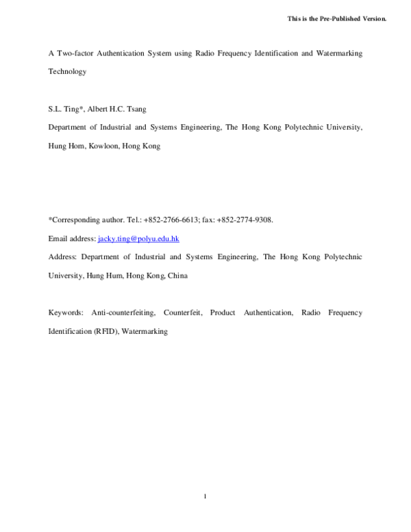 (PDF) A two-factor authentication system using Radio Frequency Identification and watermarking ...