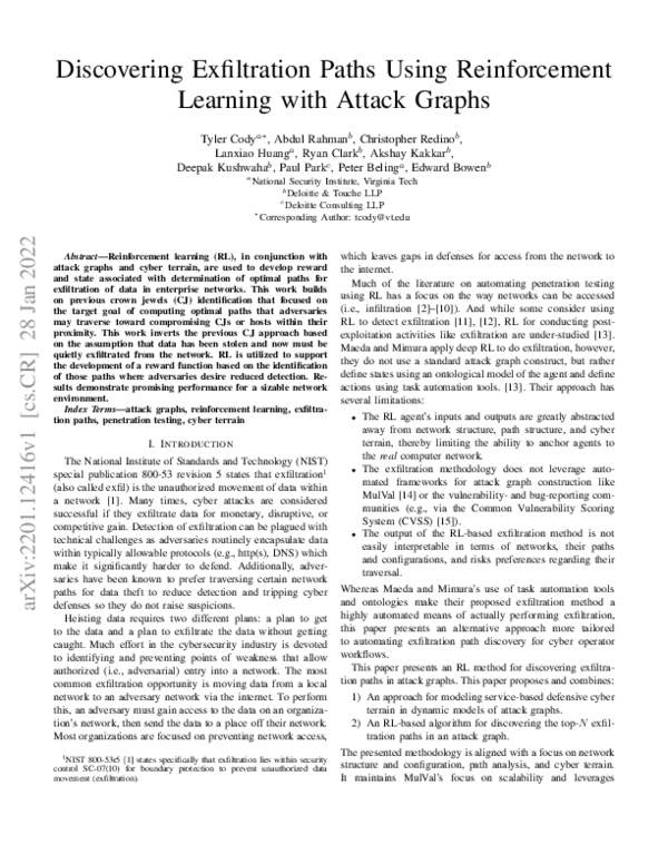 Pdf Discovering Exfiltration Paths Using Reinforcement Learning With Attack Graphs Deepak