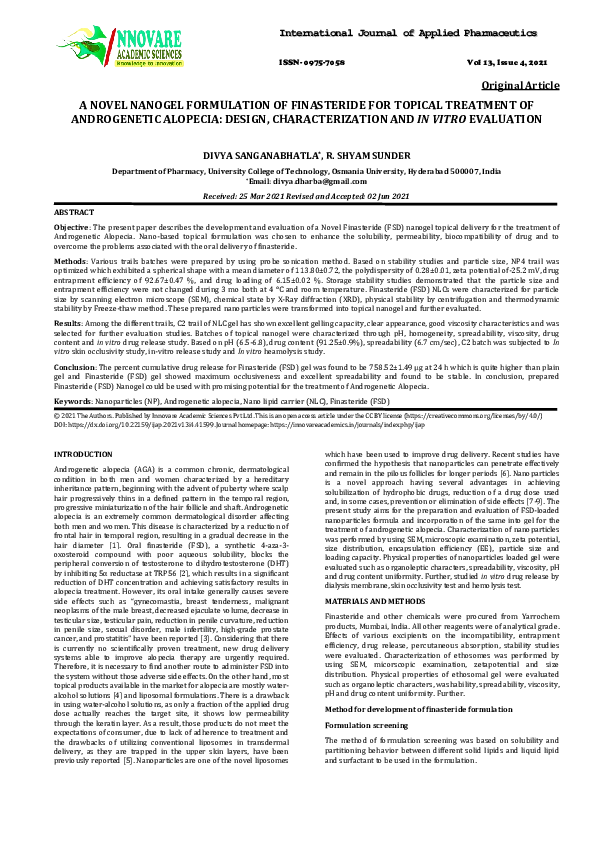 Pdf A Novel Nanogel Formulation Of Finasteride For Topical Treatment Of Androgenetic Alopecia