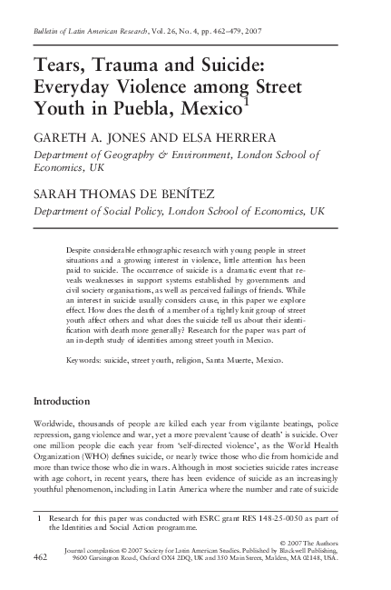 (PDF) Tears, Trauma and Suicide: Everyday Violence among Street Youth ...