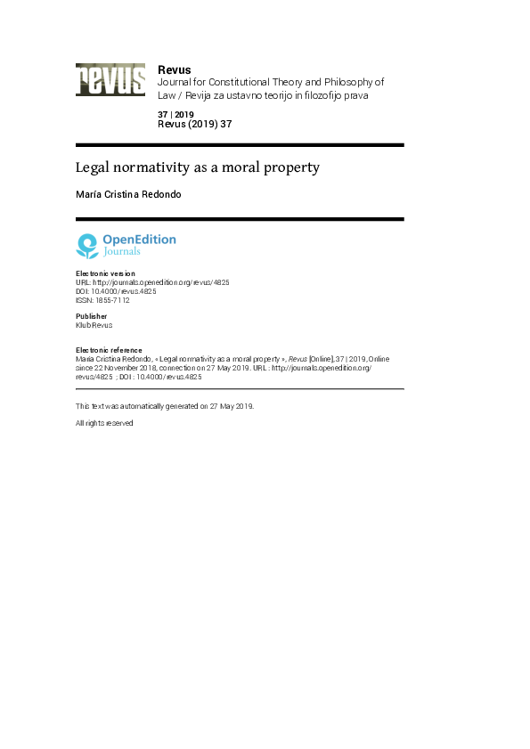 (PDF) Legal normativity as a moral property