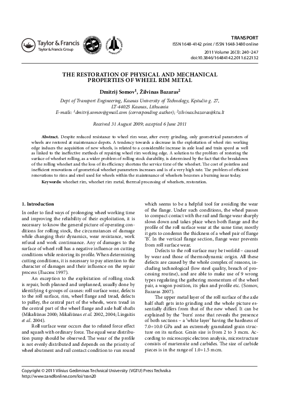(PDF) The Restoration of Physical and Mechanical Properties of Wheel ...