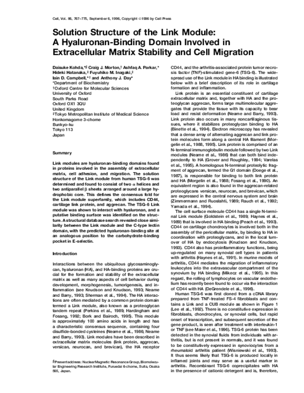 (PDF) Solution Structure of the Link Module: A Hyaluronan-Binding Domain Involved in ...