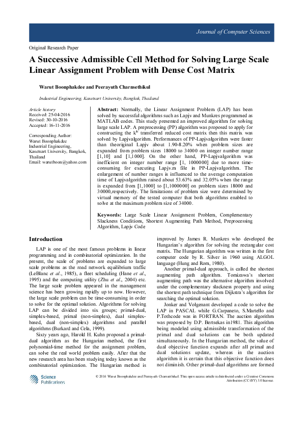 Pdf A Successive Admissible Cell Method For Solving Large Scale Linear Assignment Problem With