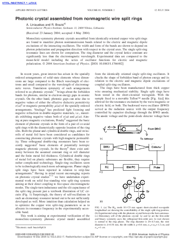 (PDF) Photonic crystal assembled from nonmagnetic wire split rings