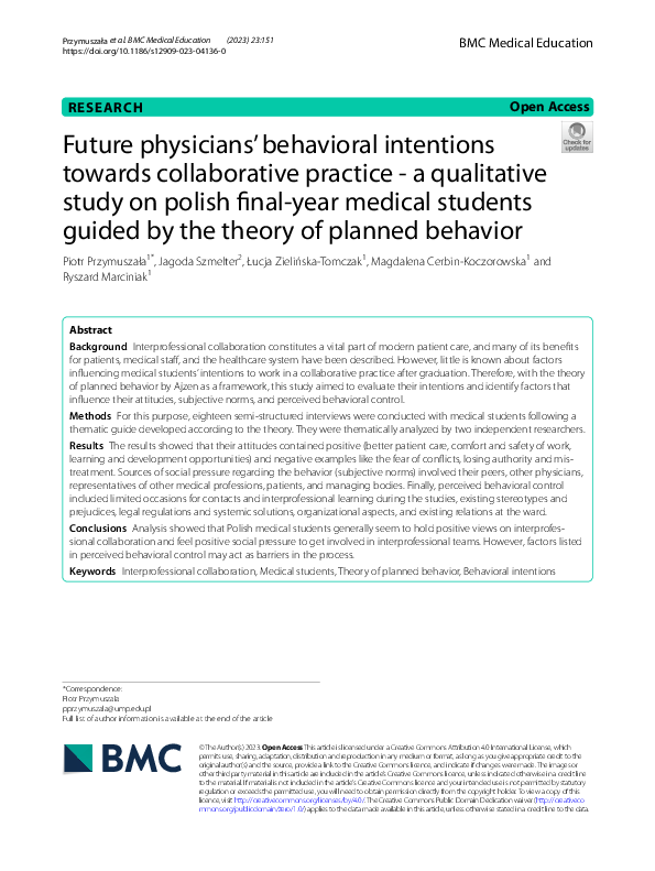 (PDF) Future physicians’ behavioral intentions towards collaborative practice - a qualitative ...