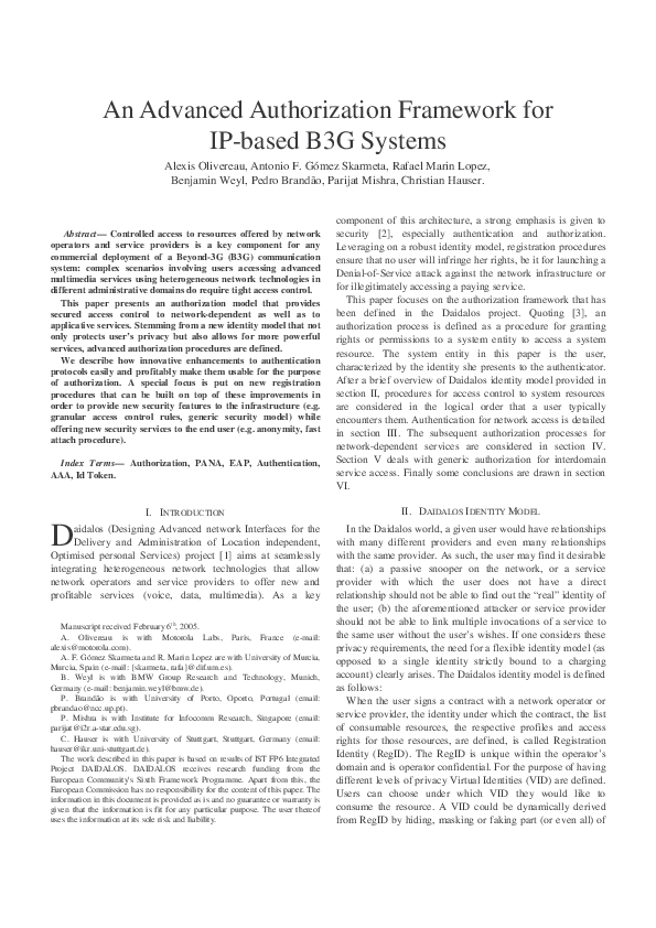(PDF) An advanced authorization framework for ip-based b3g systems