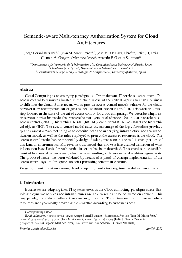 (PDF) Semantic-aware multi-tenancy authorization system for cloud architectures | Antonio ...