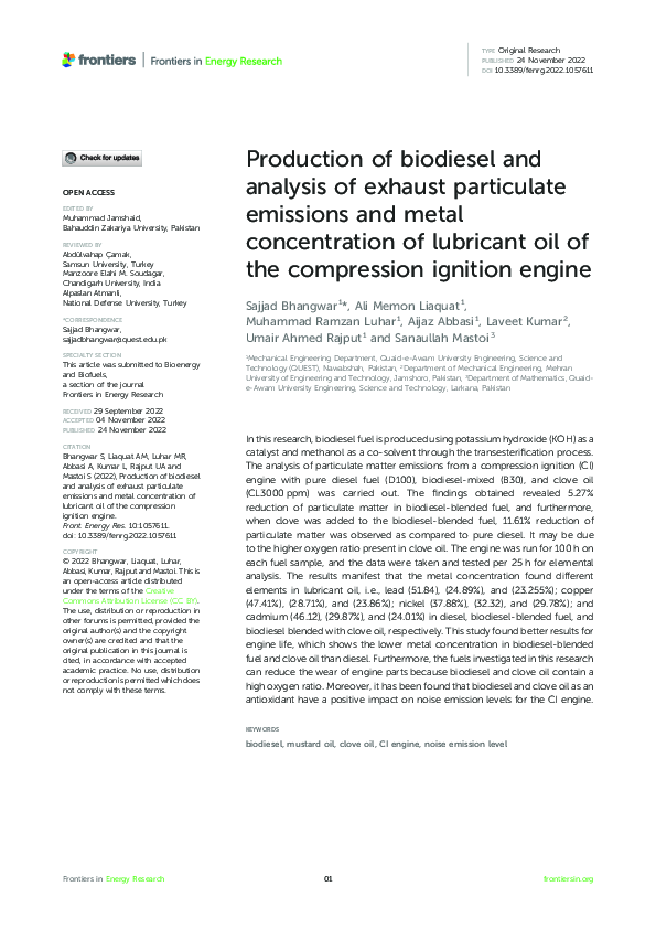 (PDF) Production of biodiesel and analysis of exhaust particulate ...
