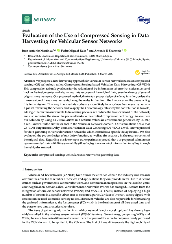 (PDF) Evaluation of the Use of Compressed Sensing in Data Harvesting for Vehicular Sensor Networks