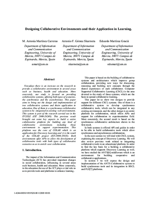 (PDF) Designing Collaborative Environments and their Application in Learning