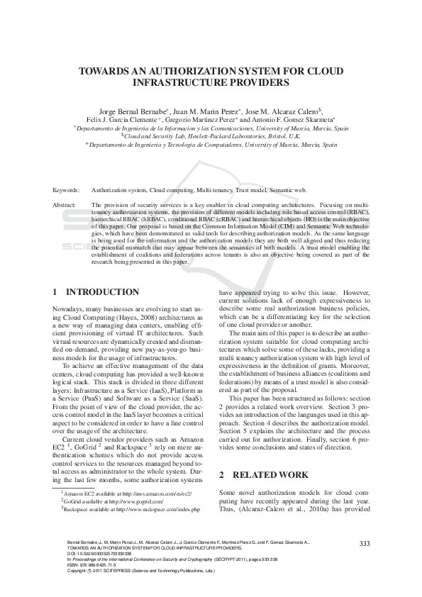 (PDF) Towards an authorization system for cloud infrastructure providers
