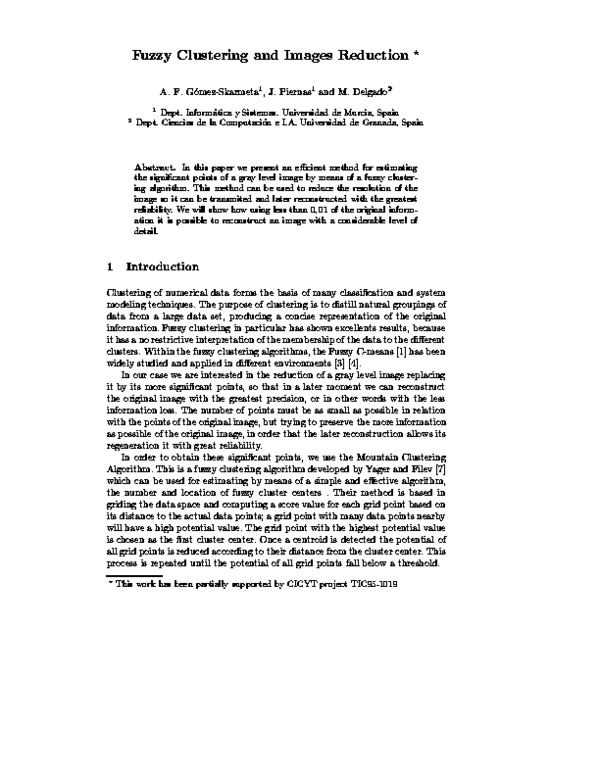 Pdf Fuzzy Clustering And Images Reduction Antonio Skarmeta