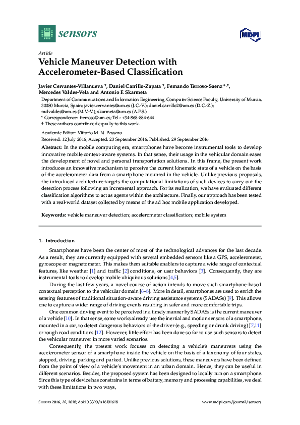 (PDF) Vehicle Maneuver Detection with Accelerometer-Based Classification